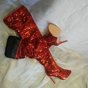 Shoes | Sexy Red Sequin Over The Knee Bootsfinal Price | Poshmark